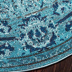 Rugs.com Fleur Collection Rug – 3' Round Light Blue Medium-Pile Rug Perfect for Kitchens, Dining Rooms