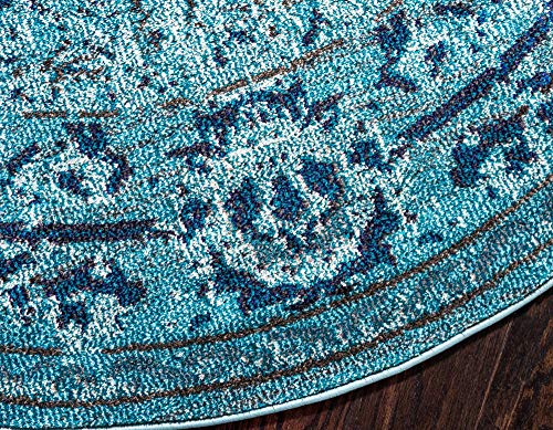 Rugs.com Fleur Collection Rug – 3' Round Light Blue Medium-Pile Rug Perfect for Kitchens, Dining Rooms