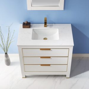 Altair Design Jackson 36" Carrara White Stone Countertop Single Vanity w/Mirror Royal Blue