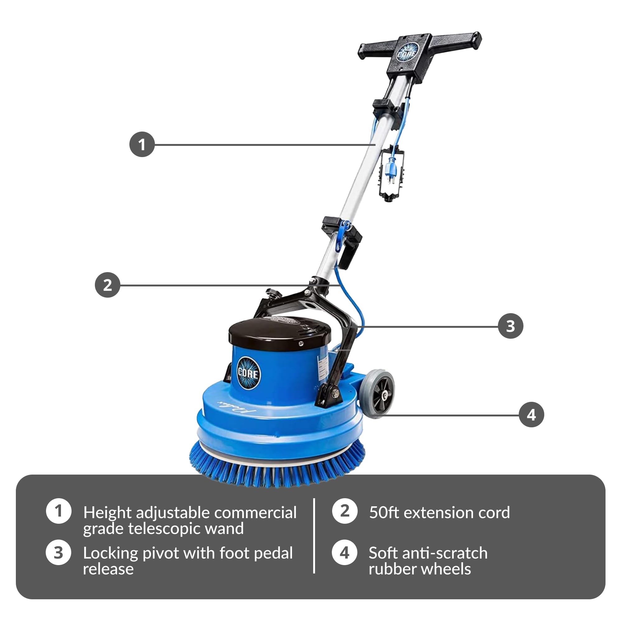 Prolux Core Heavy Duty Single Pad Commercial Polisher, Floor Buffer Machine, Scrubber, 15 Inch Commercial Duty w/ Hard Brush Only