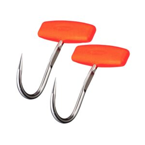 lgege 2 pcs stainless steel t hooks with orange hook plug,t-handle meat boning hook for kitchen butcher shop restaurant tool (2xplastic orange handle)