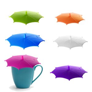 ocing 6 pcs newly silicone umbrella cup covers (designed in jan. 2021), dust-proof & airtight seal food grade lids keep drinks warm or cold longer, mug covers, cup lids for coffee & tea. (color 6pcs)