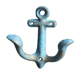 realideas Blue Rustic Cast Iron Nautical Anchor Design Wall Hooks Coat Rack Antique Shabby Chic Bathroom Towel Hook Key Holder