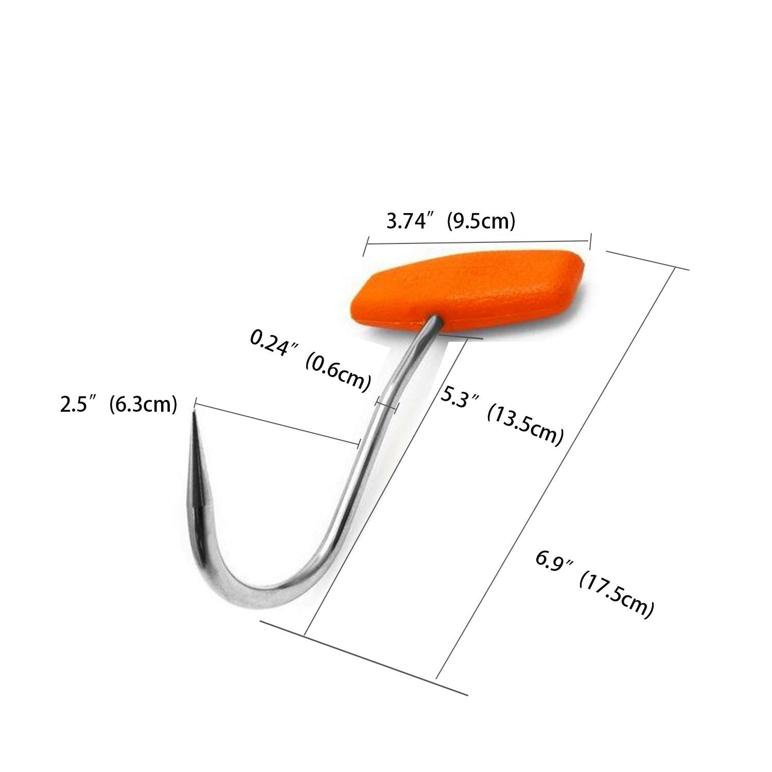 LGEGE 2 PCS Stainless Steel T Hooks with Orange Hook Plug,T-Handle Meat Boning Hook for Kitchen Butcher Shop Restaurant Tool (2xPlastic Orange Handle)