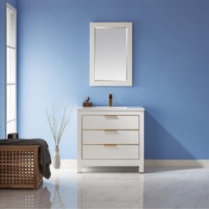 Altair Design Jackson 36" Carrara White Stone Countertop Single Vanity w/Mirror Royal Blue