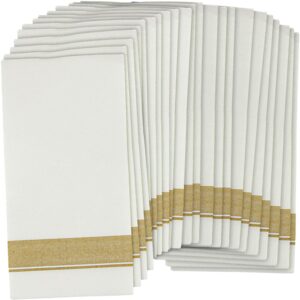 Rectangle Cloth-Like White Napkins with Gold Border, 50 Pack Fancy Paper Napkins, 22" x 22" Disposable Dinner Napkins - Decorative Party Napkins for Weddings, Dinners, Upscale Parties & Events