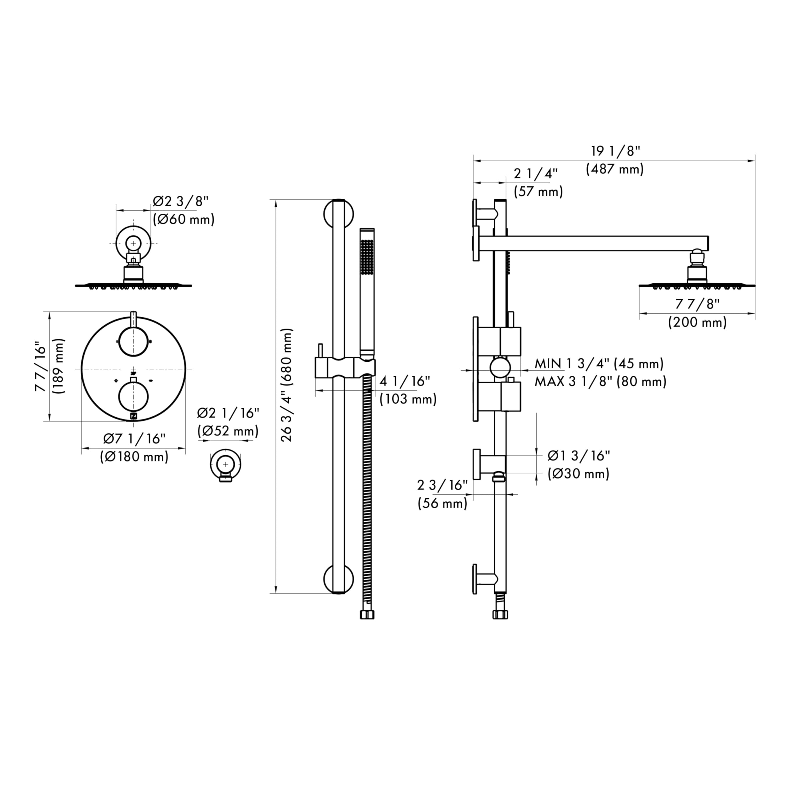 ZLINE Emerald Bay Thermostatic Shower System in Brushed Nickel (EMBY-SHS-T2-BN)