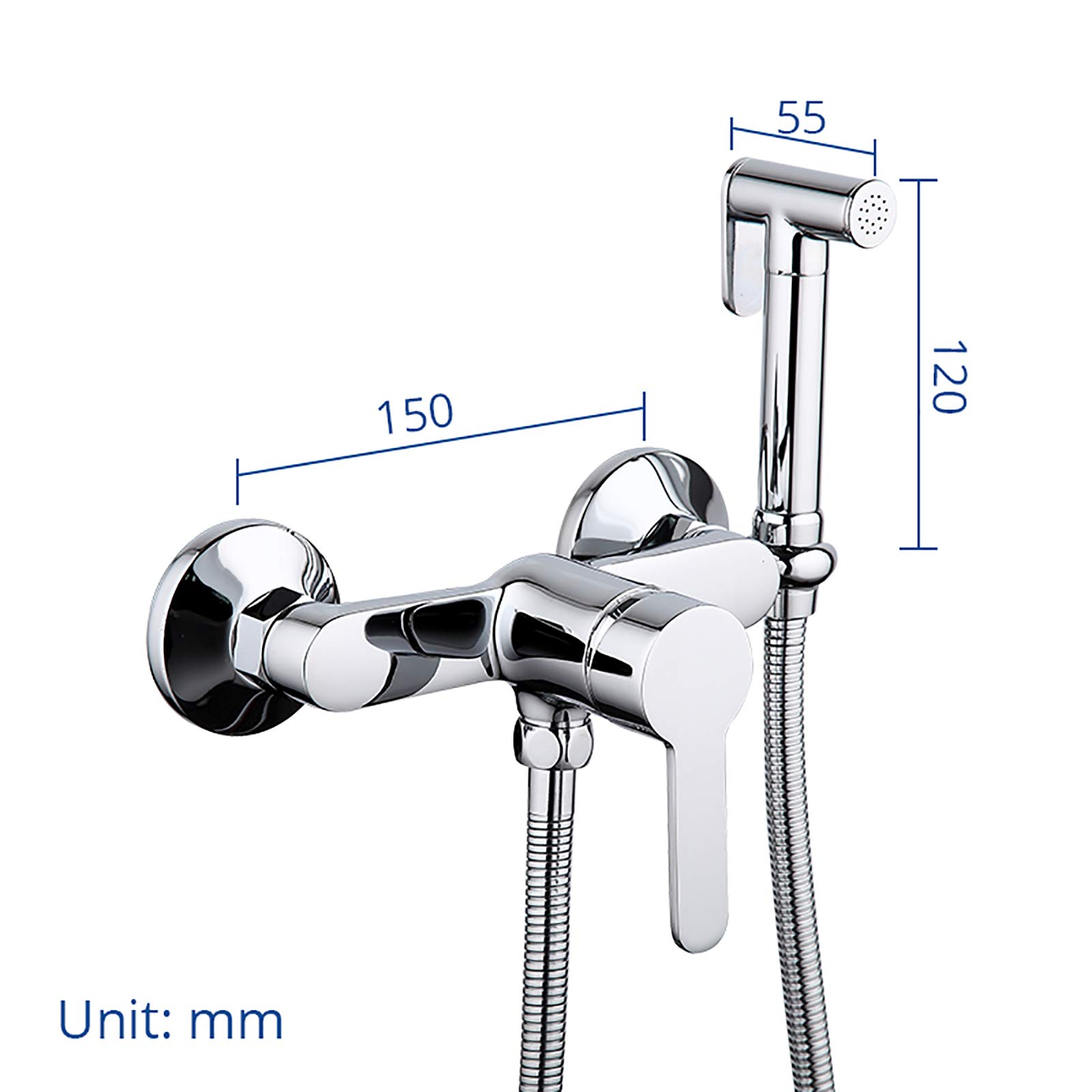 Handheld Bidet Sprayer for Toilet, Chrome Wall Mounted Bathroom Cloth Diaper Sprayer Set Cold and Hot Water Brass Toilet Bidet Sprayer Kit for Personal Hygiene