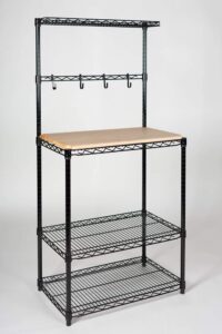 omega 18" deep x 42" wide x 74" high deluxe black bakers rack with top shelf & butcher block