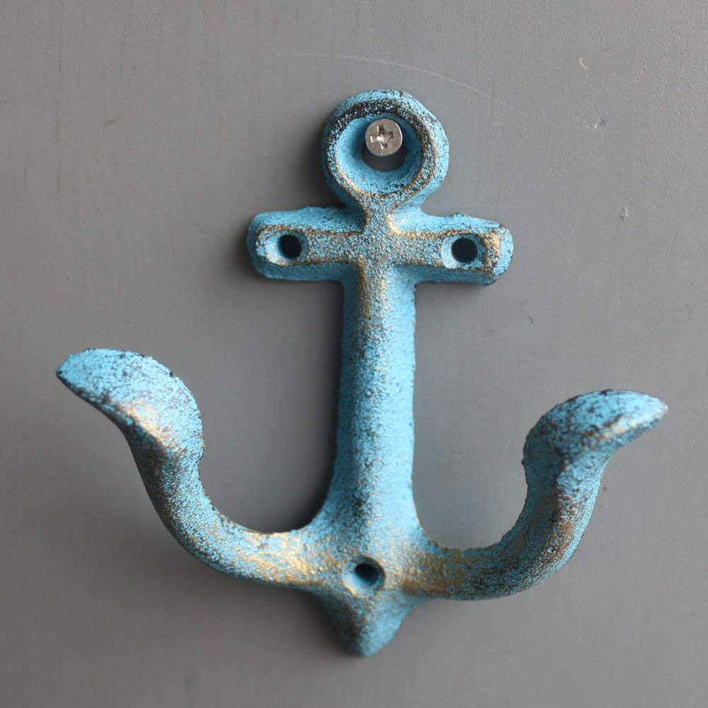 realideas Blue Rustic Cast Iron Nautical Anchor Design Wall Hooks Coat Rack Antique Shabby Chic Bathroom Towel Hook Key Holder