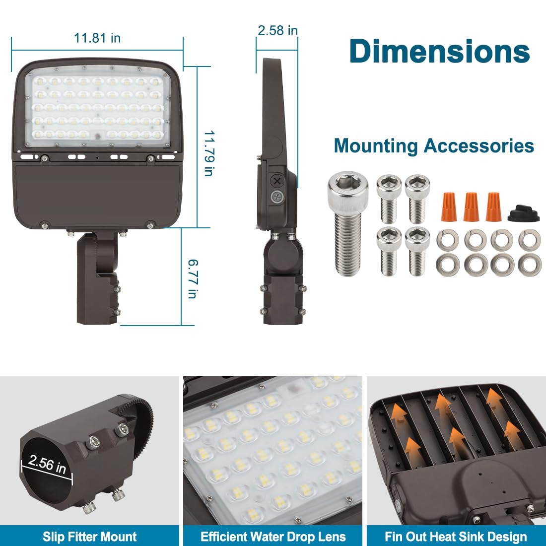 Xbuyee 150W LED Parking Lot Light with Dusk to Dawn Photocell, Dimmable LED Pole Light Outdoor Shoebox Lights with Slip Fitter Mount, 22500lm 150lm/W 5000K 100-277V IP65, 75W/100W/150W Adjustable, ETL