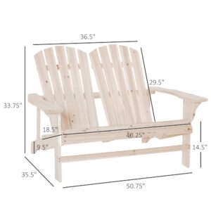 Outsunny 2 Person Adirondack Loveseat, Fire Pit Chair for 2, Wooden Double Adirondack for Patio, Porch, Backyard, Garden with High-Back, Wide Armrests, Natural