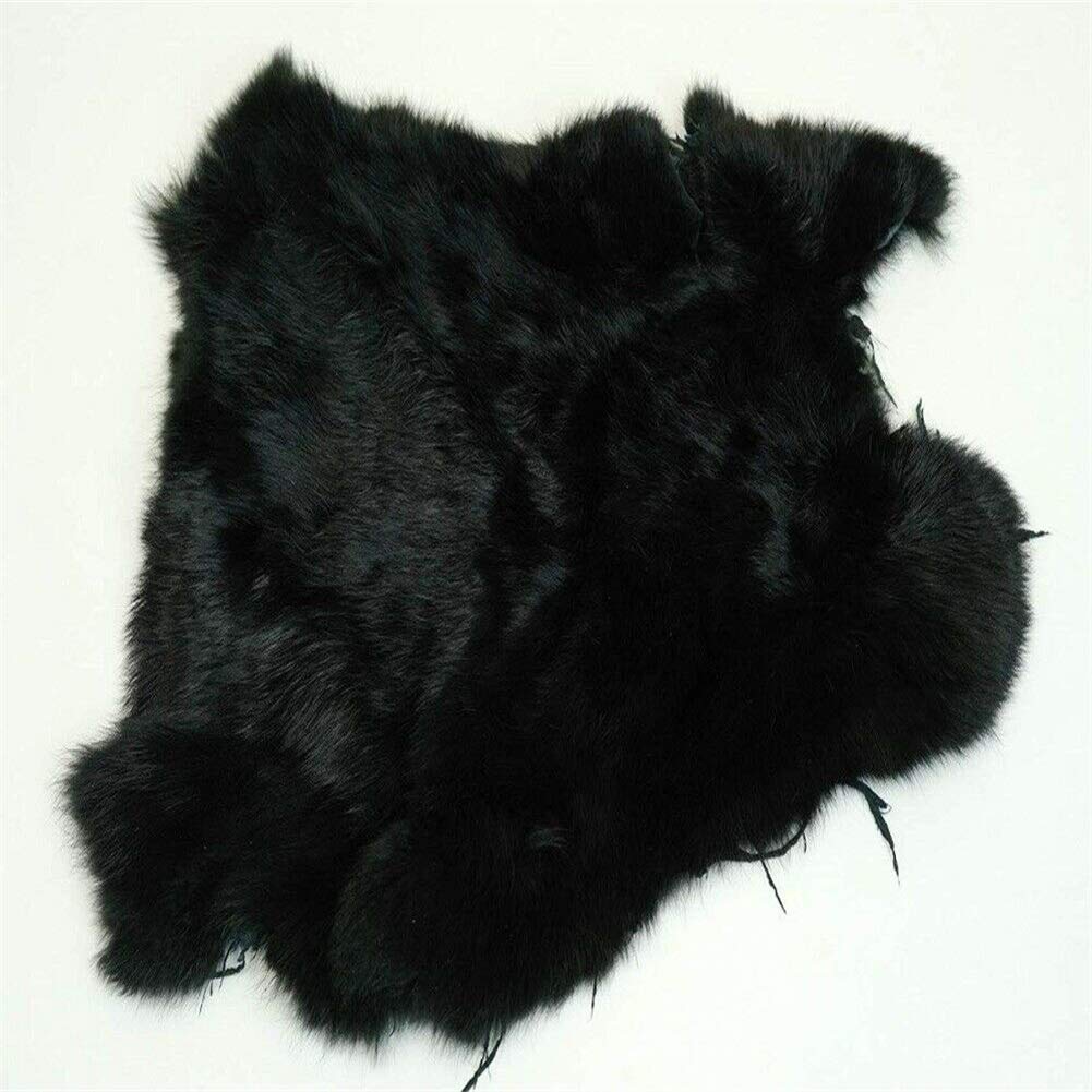 Natural Rabbit Fur Pelt Craft Grade Rabbit Pelts 10" by 14" Sewing Quality Leather Rug Blanket,Dye Black,1 Pack