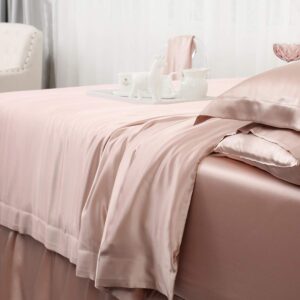 Orose 22 Momme Silk Duvet Covers 100% Mulberry Silk Comforter Bed Cover Silk Sheets… (Sweet Pink, Queen)