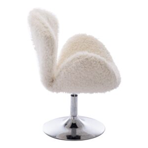 CIMOO White Makeup Vanity Chair, Swviel Furry Home Office Chair with Wheels Arms, Fluffy Accent Chair for GirlsTeens Bedroom Living Room, Cream Curly Fur