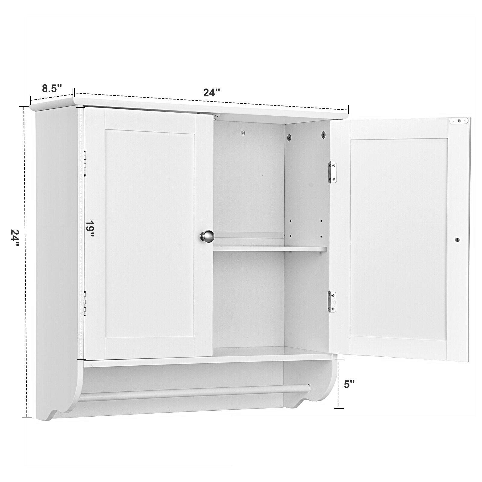 HPW Wall Mounted Bathroom Storage Cabinet Medicine Cabinet Storage Cupboard with Towel Bar Adjustable Inner Shelf Ample Storage Space for Storing Bathroom Essentials Toiletries Cosmetics Medicines