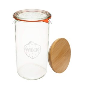 weck jar 974 glass jars 1.5l with large storage capacity preserving jars with airtight lids suitable for pickling - 1 jar with glass lid & wooden lid 54 fl. oz