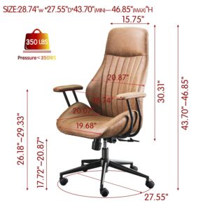 ovios High Back Ergonomic Home Office Chair with Lumbar Support, Mid-Century Modern Suede Leather Chair with Swivel Rolling Wheels, Comfy Executive Computer Task Chair, Brown