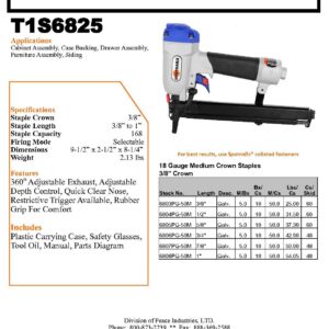 Spotnails T1S6825 Stapler w/Case Staple Gun Uses Senco M Series 3/8 Crown Staples