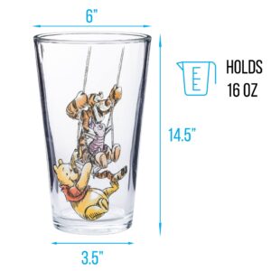 Silver Buffalo Disney's Winnie the Pooh Painted Scenes 4pc Pint Glass Set, 16 Ounces