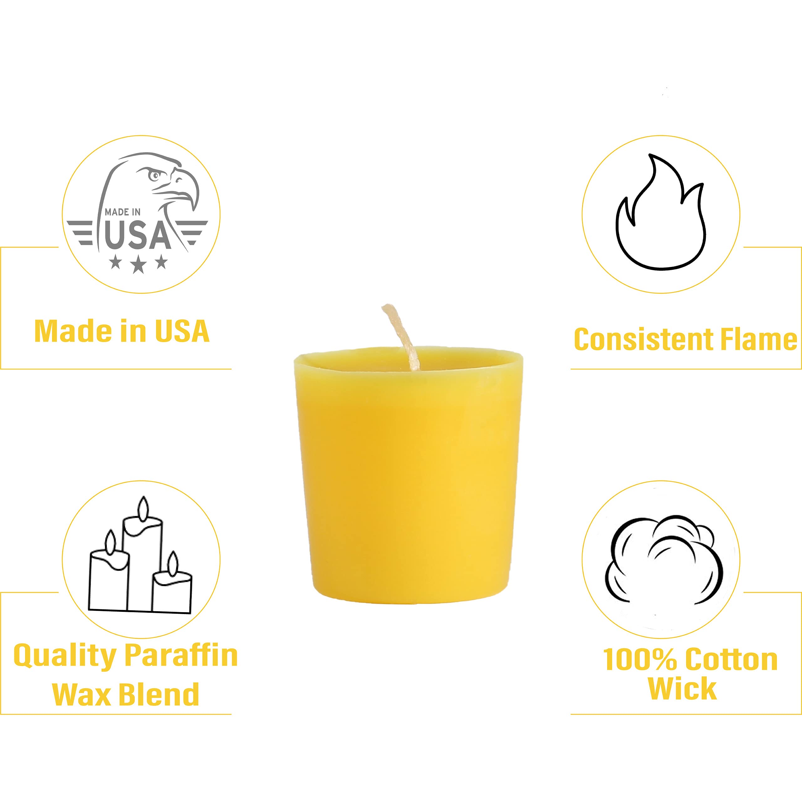 CandleNScent Yellow Votive Candles | Unscented - 15 Hour Burn Time - Made in USA (Pack of 6)