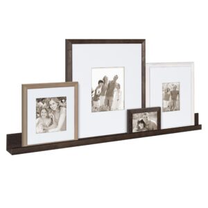 kate and laurel bordeaux gallery floating shelf and wall frame kit, set of 5, multiple finishes, assorted size wooden frames and display shelf