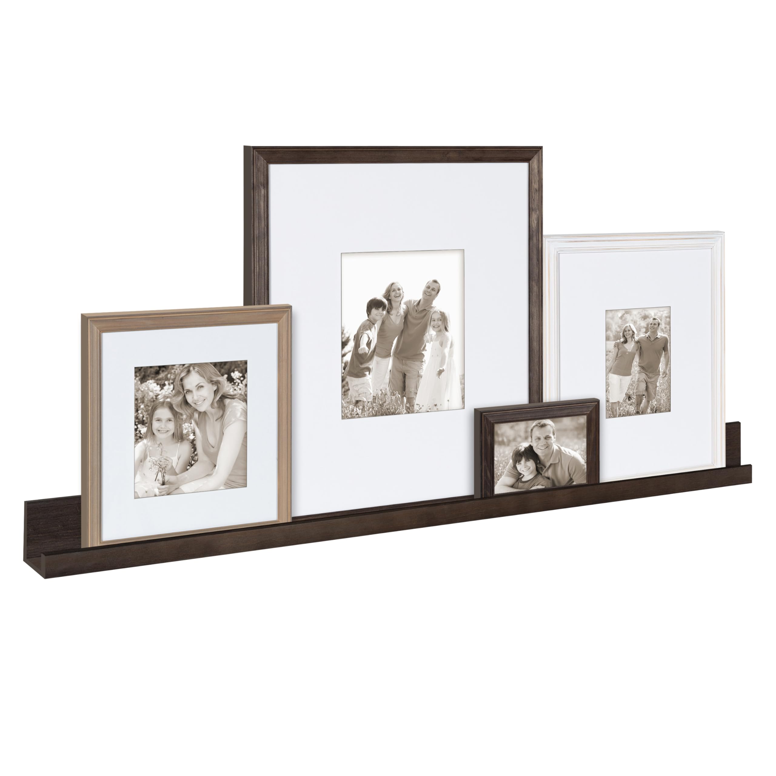 Kate and Laurel Bordeaux Gallery Floating Shelf and Wall Frame Kit, Set of 5, Multiple Finishes, Assorted Size Wooden Frames and Display Shelf