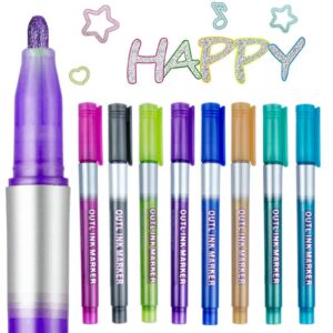 jfsjdf outline markers pens, 8 colors double line markers sel-outline metallic markers shimmer markers for art, christmas stocking stuffers, greeting cards, diy, scrapbook, easter egg