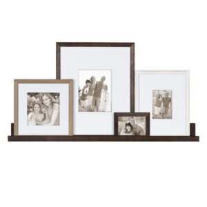 Kate and Laurel Bordeaux Gallery Floating Shelf and Wall Frame Kit, Set of 5, Multiple Finishes, Assorted Size Wooden Frames and Display Shelf