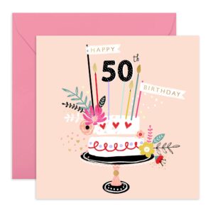 central 23 - cute 50th birthday card for women - 'happy 50th birthday ' - sweet birthday card for her - fiftieth bday for mom - comes with cute stickers