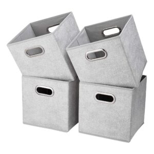 i bkgoo cloth storage bins set of 4 thick fabric drawers foldable cubes basket organizer container with dual metal handles for shelf cabinet bookcase boxes grey-white 10.5x10.5x11 inch