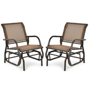 s afstar outdoor patio glider chairs set of 2, porch glider swing with breathable mesh fabric and sturdy steel frame, load capacity 330lbs, single glider chair for outside garden backyard (brown)