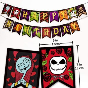 madodo, nightmare before christmas inspired birthday banner, happy birthday banner, movie, jack, sally, halloween, christmas, birthday favors, party supplies, party décor