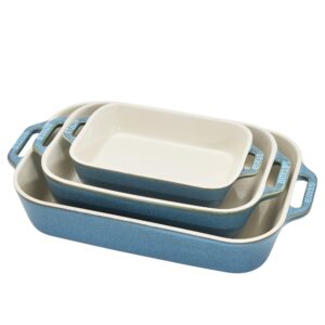 staub ceramic baking dish set, 3pc, rustic turquoise