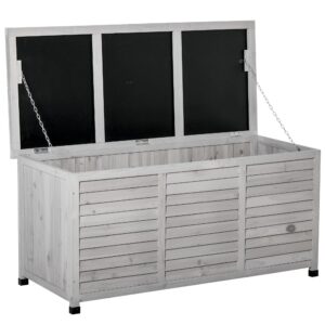 outsunny 75 gallon wooden deck box, outdoor storage container with aerating gap & weather-fighting finish, grey