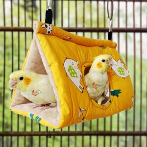 Rypet Winter Warm Bird Nest House - Hanging Hammock Velvet Shed Hut Cage Plush Fluffy Birds Hideaway Sleeping Bed Fuzzy for Parrot Parakeet Cockatiels Budgies Lovebird Small（Yellow）