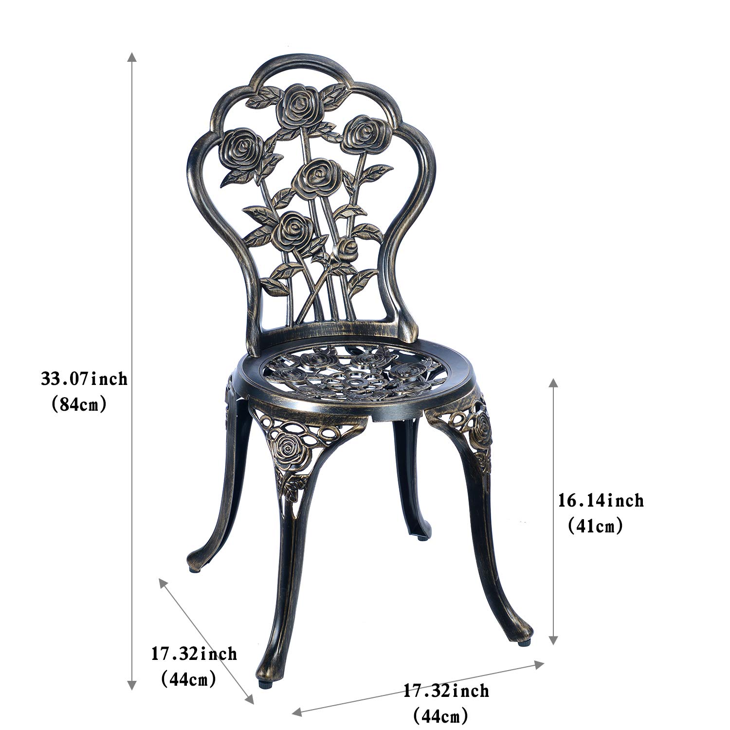 C/G 3 Piece Bistro Set,Outdoor Patio Set,Anti-Rust Cast Aluminum Bistro Table Set for Park Yard Front Porch Furniture(Antique Copper)