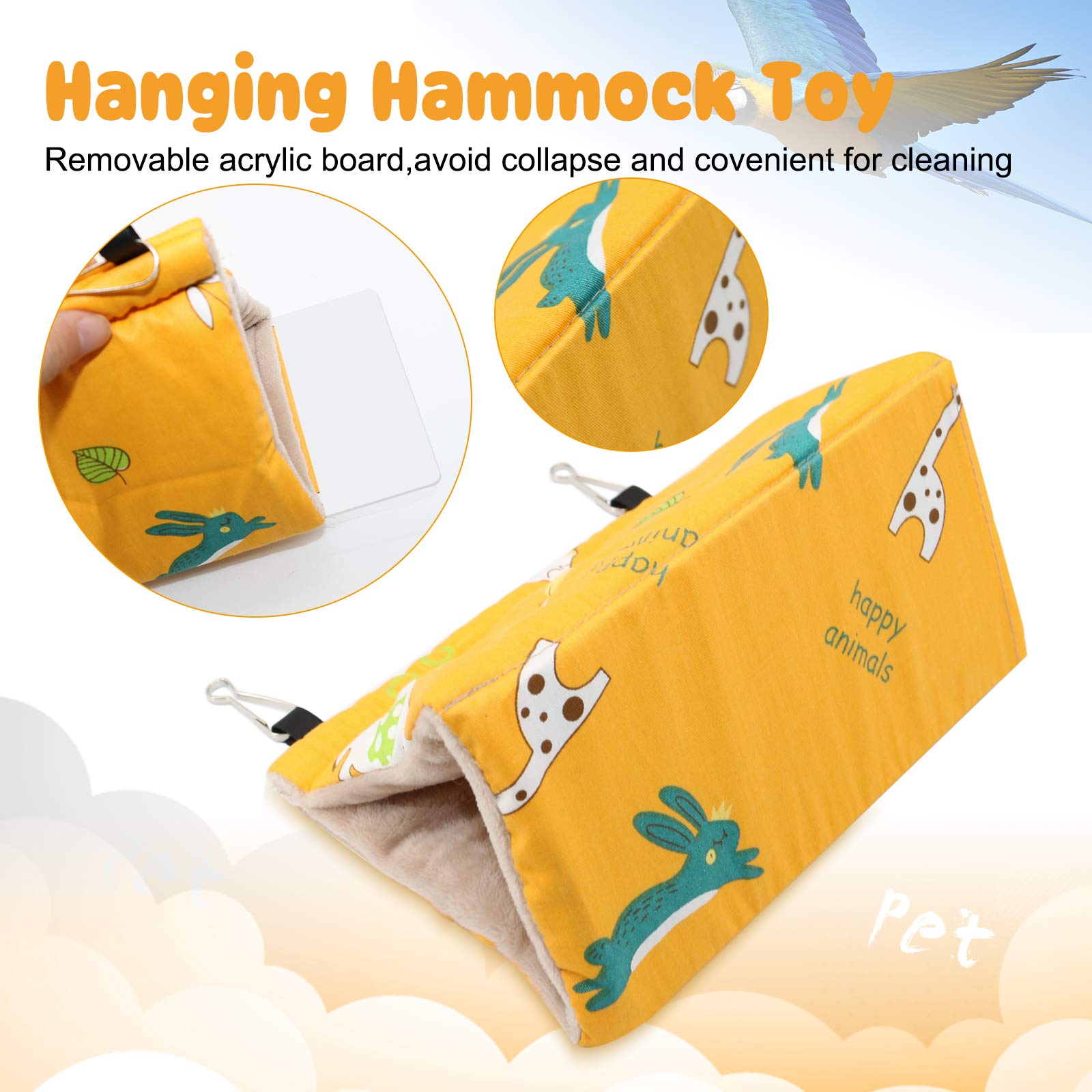 Rypet Winter Warm Bird Nest House - Hanging Hammock Velvet Shed Hut Cage Plush Fluffy Birds Hideaway Sleeping Bed Fuzzy for Parrot Parakeet Cockatiels Budgies Lovebird Small（Yellow）