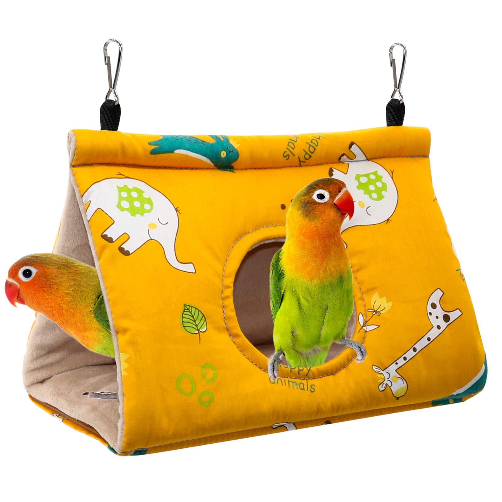 Rypet Winter Warm Bird Nest House - Hanging Hammock Velvet Shed Hut Cage Plush Fluffy Birds Hideaway Sleeping Bed Fuzzy for Parrot Parakeet Cockatiels Budgies Lovebird Small（Yellow）