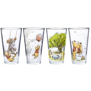 silver buffalo disney's winnie the pooh painted scenes 4pc pint glass set, 16 ounces