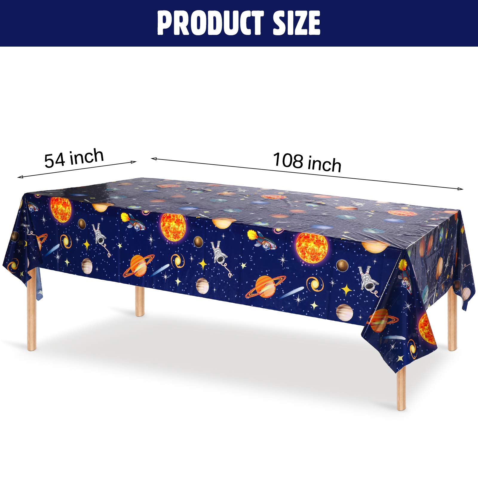 Space Tablecloth Decorations, Plastic Solar System Table Cover Planet Design for Kids Space Theme Birthday Party Decorations and Supplies, 54 x 108 Inch (3 Pieces)