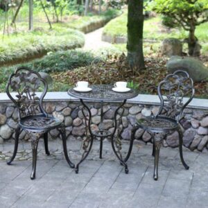 C/G 3 Piece Bistro Set,Outdoor Patio Set,Anti-Rust Cast Aluminum Bistro Table Set for Park Yard Front Porch Furniture(Antique Copper)