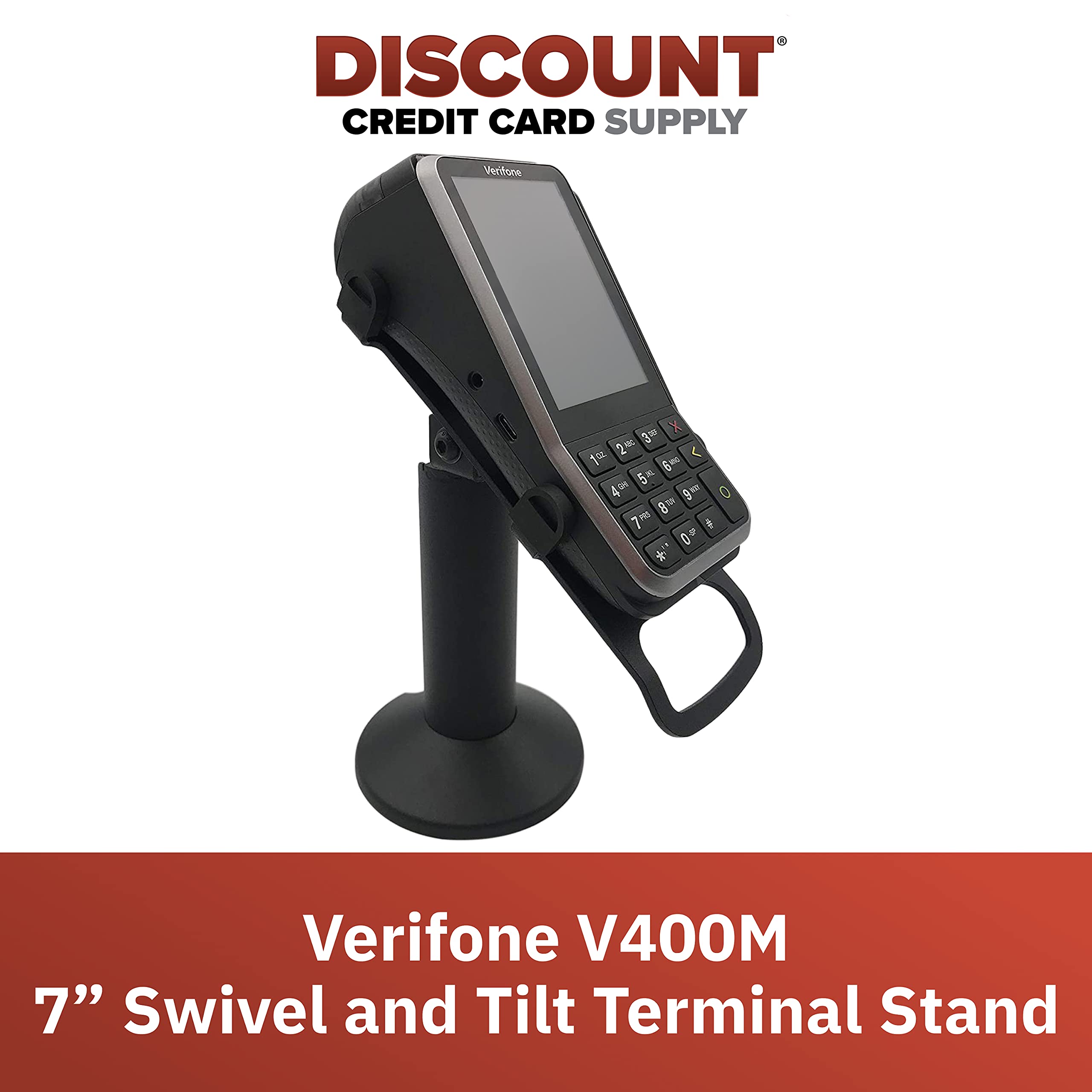 Discount Credit Card Supply DCCStands Verifone V400M 7" Swivel and Tilt Terminal Stand, Screw-in or Adhesive, Black