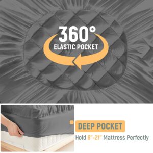 Extra Thick Mattress Topper King Size, Down Alternative Fill Plush Mattress Pad Cover Topper, Cooling Pillow Top with 8-21Inch Deep Pocket, Dark Grey4