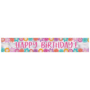 pretty petals happy birthday multicolor foil banner - 12' (pack of 1) - elegant & vibrant party decoration