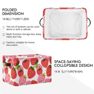 susiyo Large Foldable Storage Bin Cute Cartoon Strawberry Fabric Storage Baskets Collapsible Decorative Baskets Organizing Basket Bin with PU Handles for Shelves Home Closet Bedroom Living Room-2Pack