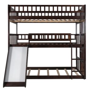 Triple Bunk Bed with Slide, Full Over Full Over Full Bunk Bed Convertible Triple Beds for Kids/Teens/Adults, Espresso