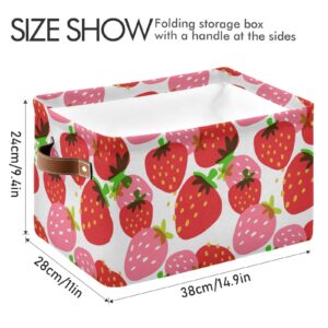 susiyo Large Foldable Storage Bin Cute Cartoon Strawberry Fabric Storage Baskets Collapsible Decorative Baskets Organizing Basket Bin with PU Handles for Shelves Home Closet Bedroom Living Room-2Pack