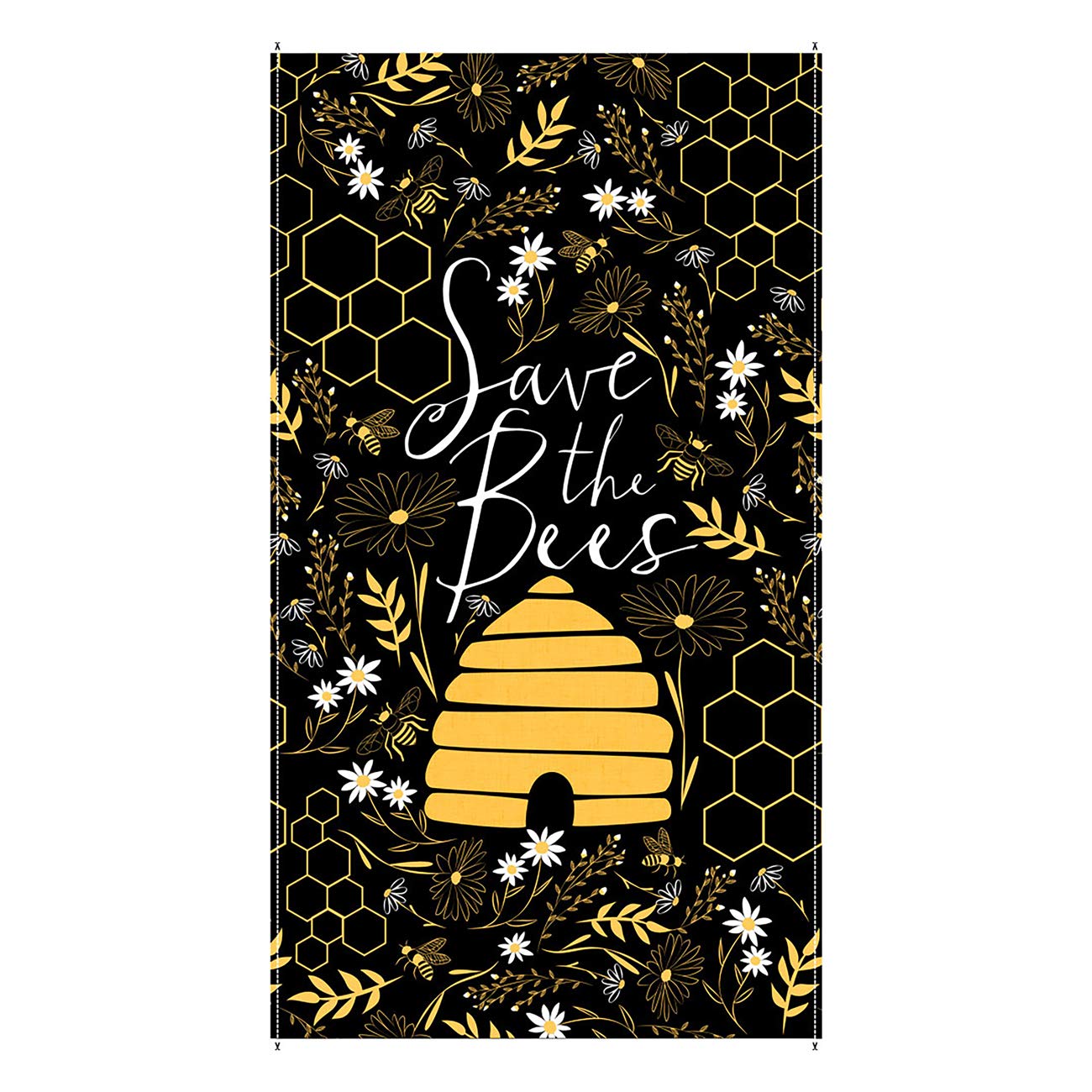 Timeless Treasures Save The Bees Hive 24" Panel Black, Fabric