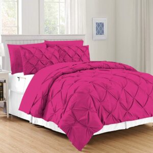 Hot Pink Pintuck Pinch Pleat Pattern Full/Queen Size 100% Cotton 800 TC Duvet Cover Sets Pinch Pleated 3pc Duvet Cover Set Zipper & Corner Ties Rectangle Pattern Decorative Pintuck Pillow Shams